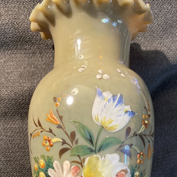BRISTOL | Accents | Antique Victorian Bristol Hand Blown Painted Glass Vase Chocolate Floral ...
